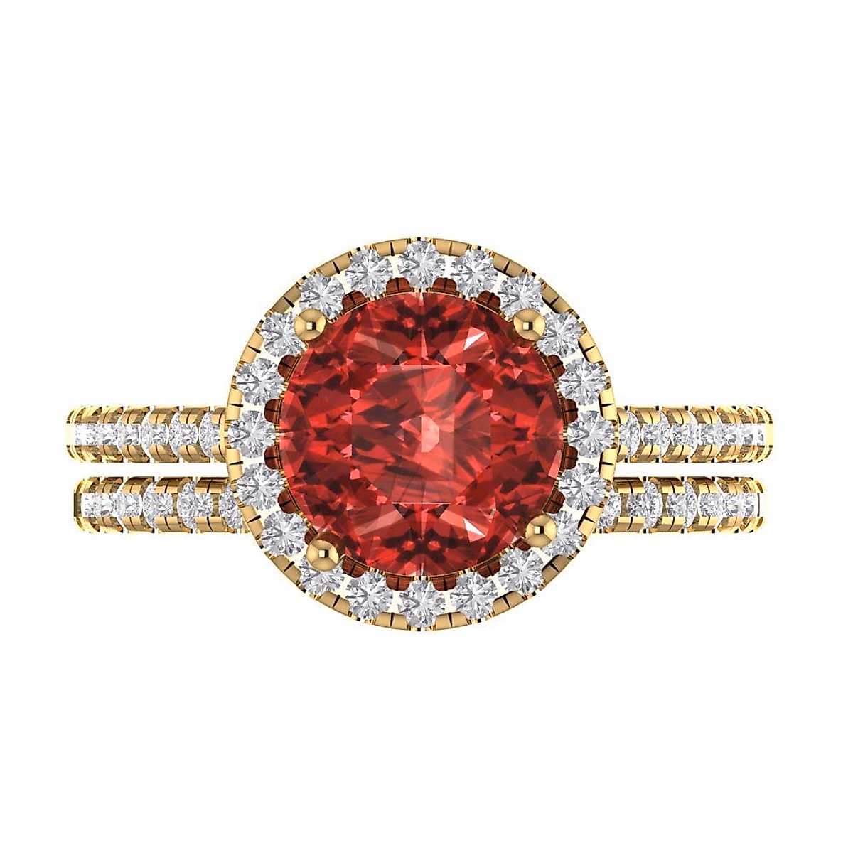 Clara Pucci 2.82ct Round Cut Laser Engraving Halo Pave with Natural Red Garnet Designer Statement Ring Band Set 18K Yellow Gold Size 4.5