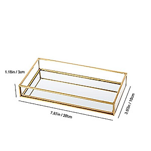 Feyarl Gold Clear Glass Vanity Tray Jewelry Trinket Rings Earrings Organizer Perfume Collection Display Decorative Tray for Dressr Drawer Office Tabletop (7.87Inch)