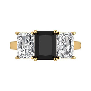 4.0 ct Emerald Cut 3 Stone Solitaire accent Natural Black Onyx Designer Anniversary Bridal Engagement Ring 14k yellow Gold 6.5