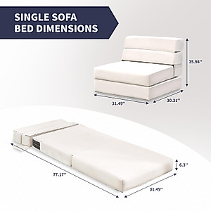 ZAFLY Folding Futon Sofa Bed Mattress, Modern Convertible Couch for Compact Living Room Office Apartment Space, Modular Sectional Sofa for Resting Camping-Beige,31.49x77.17Inches