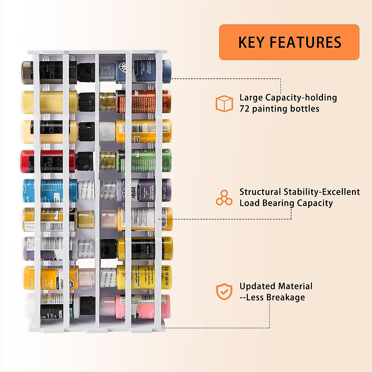 Acrylic Paint Organizer, 2 oz Craft Paint Holder Rack with 72 Holes, 360° Spining Craft Paint Storage Organizer Tower for Apple Barrel, Folkart Desk Organizer