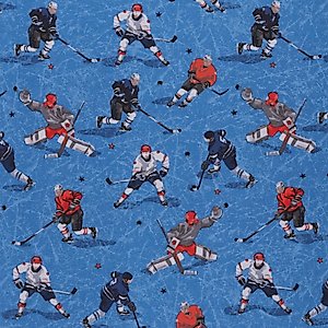 Mook Fabrics Flannel PRT Hockey, Blue Cut by The Yard