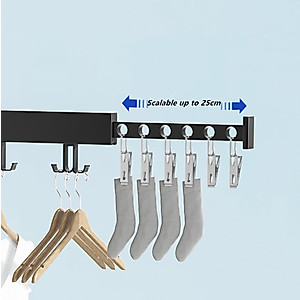 YWHWLX Wall Mounted Clothes Hanger Rack, Retractable Clothes Drying Rack,Space-Saver, Aluminum Laundry Drying Rack,Collapsible, for Laundry,Balcony, Mudroom, Bedroom (Black)