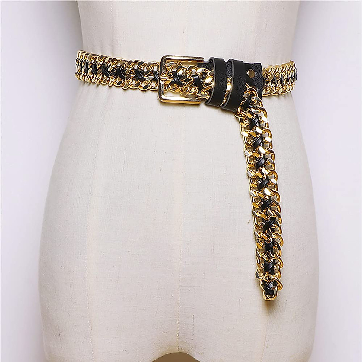 YeeHeen Leather Chain Belts Womens Metal Waist Belts Adjustable Waist Chain for Dress Plus Size 135CM Gold