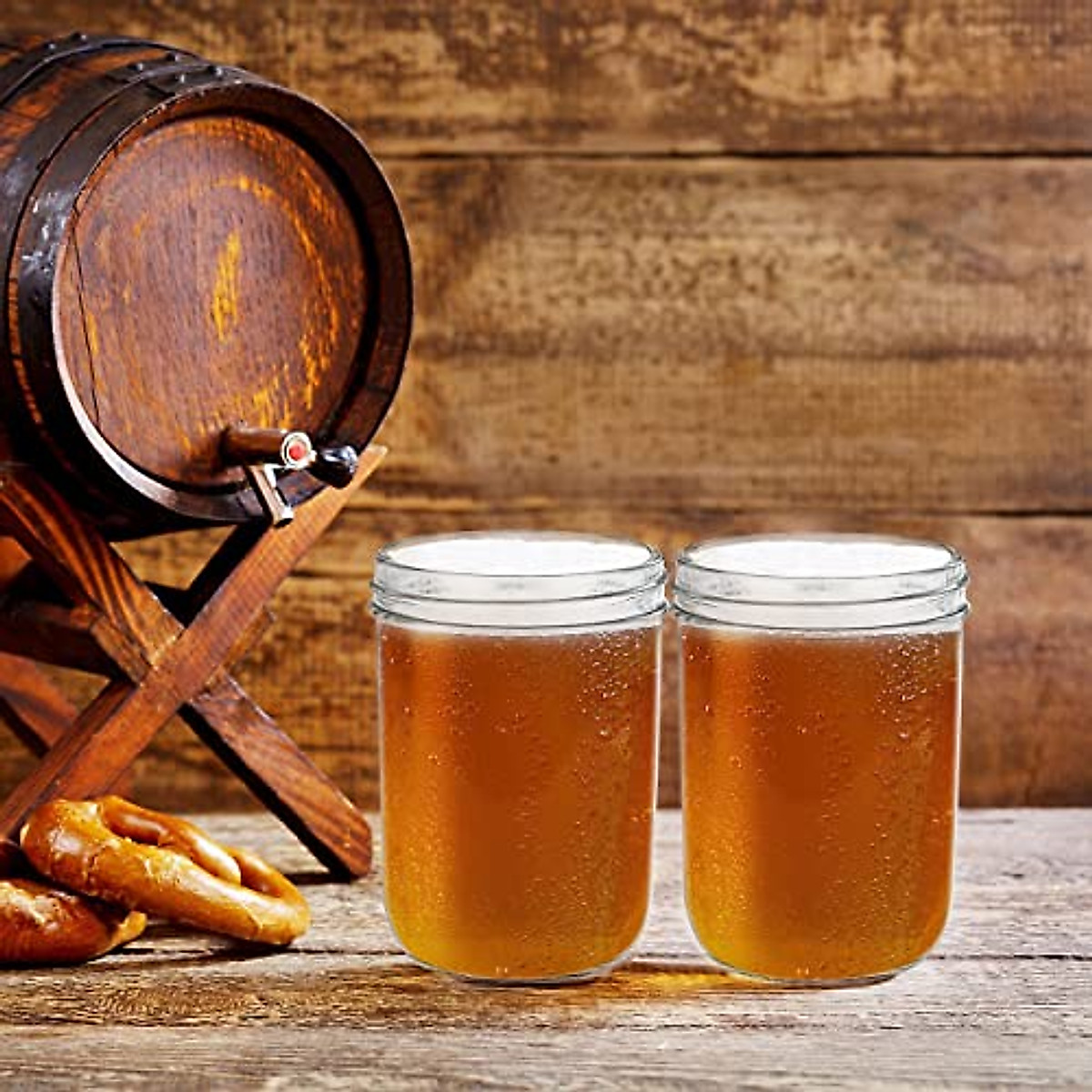 Mason Jar with Bamboo Lids and Stainless Steel Straw, 6 Pack Glass Cups Set, 16oz Cute Boba Drinking Glasses, Mason Jar Cups, Travel Tumbler Bottle for Beer, Iced Coffee, Smoothie, Bubble Tea, Gift