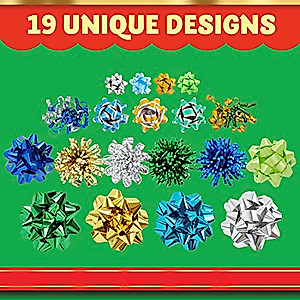 JOYIN 42 PCS Christmas Gifts Bows Assortment, Self Adhesive Gift Bows for Gift Wrapping, Present, Holiday, Wedding, Party Decoration