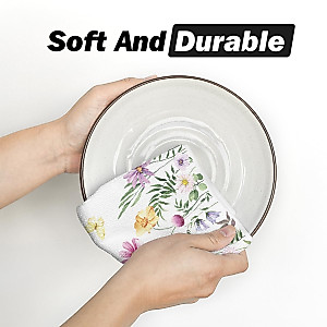 Artoid Mode Pink Yellow Flowers Spring Kitchen Towels Dish Towels, 18x26 Inch Summer Leaves Holiday Decoration Hand Towels Set of 2