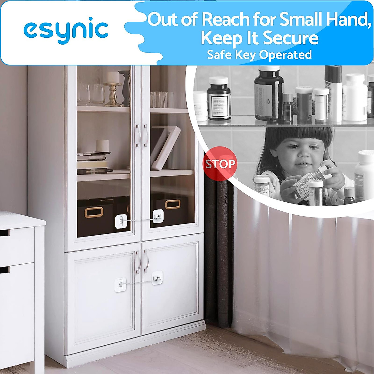 eSynic 2Pack Durable Refrigerator locks Fridge Locks for Kids Strong Adhesive Refrigerator Lock for Kids 304 stainless steel Fridge Child Locks With Keys Perfect for Fridge Oven Cupboards Cabinets etc