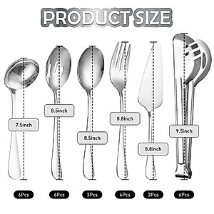 30 Pcs Stainless Steel Metal Serving Utensils Set with Slotted Serving Spoons, Serving Forks, Serving Tongs, Ladles and Pie Servers for Catering/Buffet/Chafing Dish (Silver)