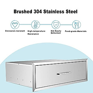 TELAM Outdoor Kitchen Drawer W30 X D20 X H10 Inches Stainless Steel One Huge Drawers for BBQ and Outdoor Kitchen