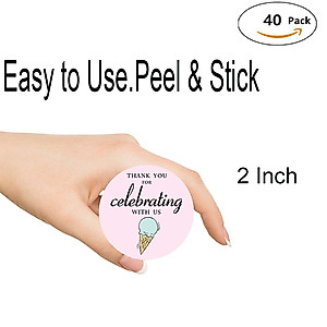 MAGJUCHE Ice Cream Thank You Stickers, Ice Cream Themed Party Sticker Labels for Favors, Decorations, 2 Inch Round, 40-Pack