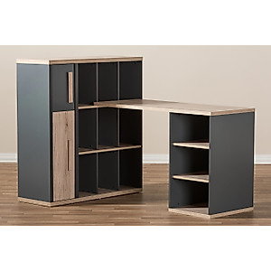 Baxton Studio Panni Modern Study Desk with Built-in Shelving Unit, gray