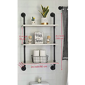 HDDFER Industrial Pipe Shelving Rustic White Pipe Wall Shelves Industrial Bathroom Shelves with Wood Planks Industrial Floating Shelves 24 Inch Farmhouse Bathroom Pipe Shelves Wall Mounted…
