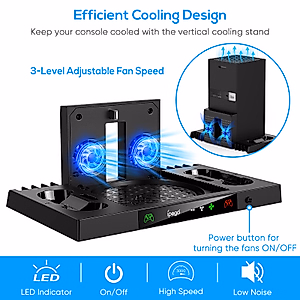 FYOUNG Upgraded Vertical Cooling Stand for Xbox Series X with Controller Charger Station Dock, Dual Suction Cooler Fan System Stand Accessories with 8 Game Storage Organizer, Headset Hanger