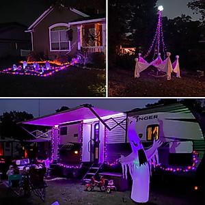 SANJICHA Orange and Purple Solar Halloween Lights Outdoor Waterproof, 4-Pack 132 FT 400 LED Solar String Lights Black Wire 8 Modes Solar Fairy Lights for Festive Decoration Tree Horror Party