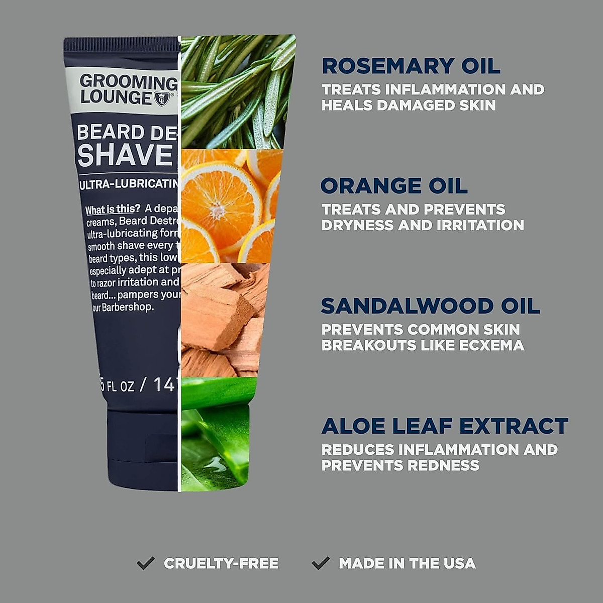 Grooming Lounge Beard Destroyer Shave Cream for Men - Bump, Irritation & Razor Burn Free Shaving Cream Sensitive Skin, Men Beard Care - Soft, Smooth, Easy Glide Low Shaving Foam Lather Formula - 5 Oz