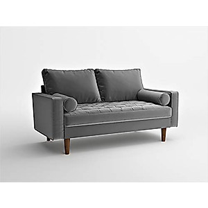 US Pride Furniture NS5457-L Caladeron Mid-Century Modern Loveseat in Soft Velvet, Grey