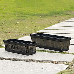 Gardenised Outdoor and Indoor Rectangle Trough Plastic Planter Box, Vegetables or Flower Planting Pot, Brown Small