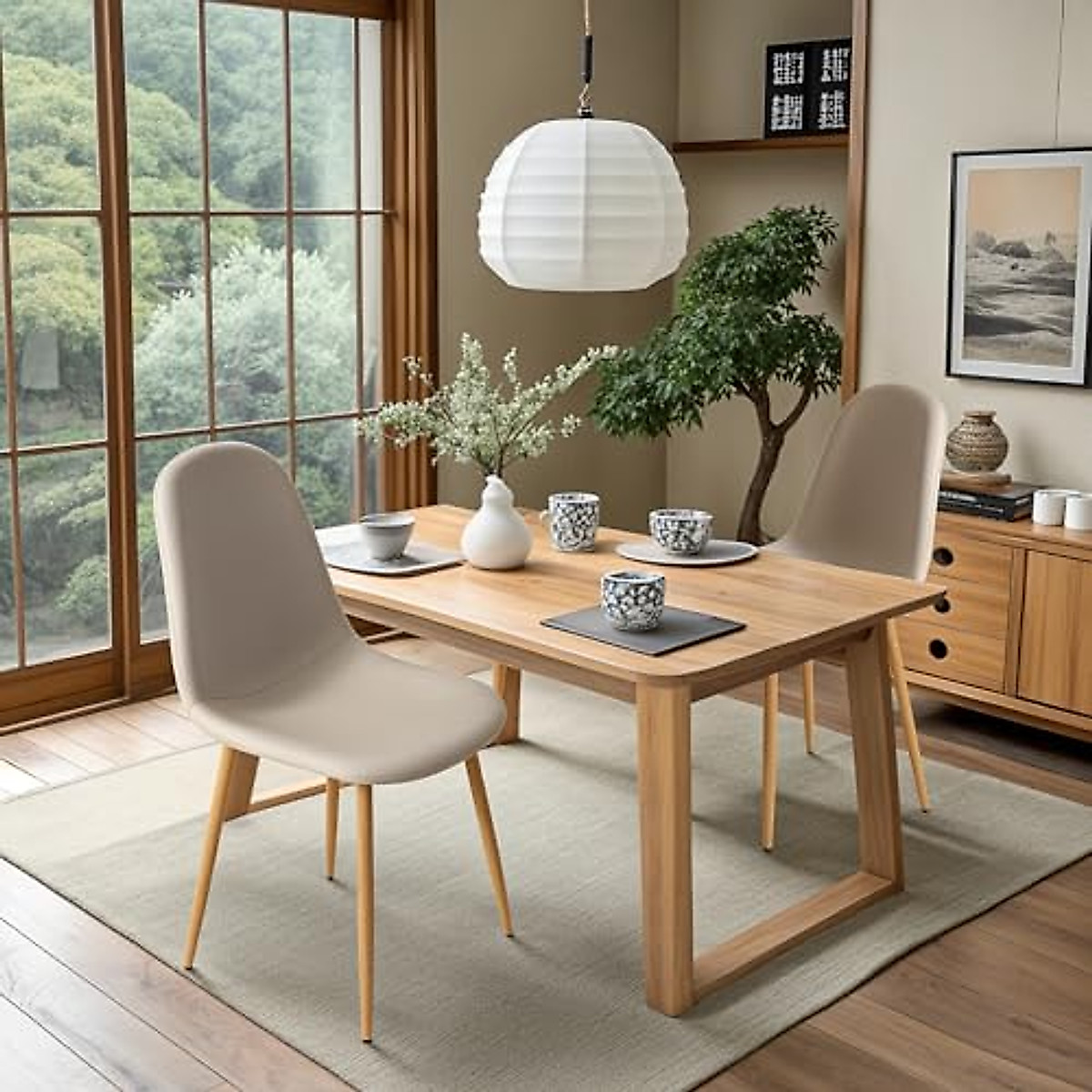 CangLong Dining Chairs Set of 2 with Upholstered Cushion Seat Back & Metal Legs, Morden Armless Accent Chairs for Kitchen, Living Room, Light Grey