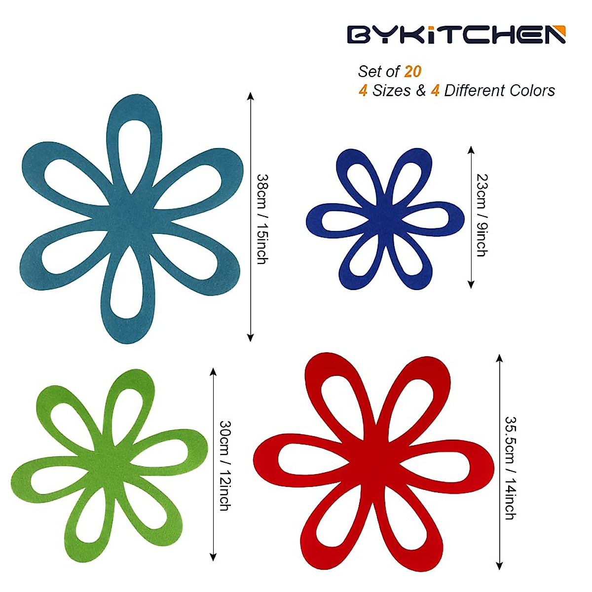 Felt Pan Separators, Set of 20 & 4 Different Sizes, Flower Glass Bowl Separators/Dish Separators Protectors/Pan Separator for Stacking and Protecting Glassware, Cookware and More