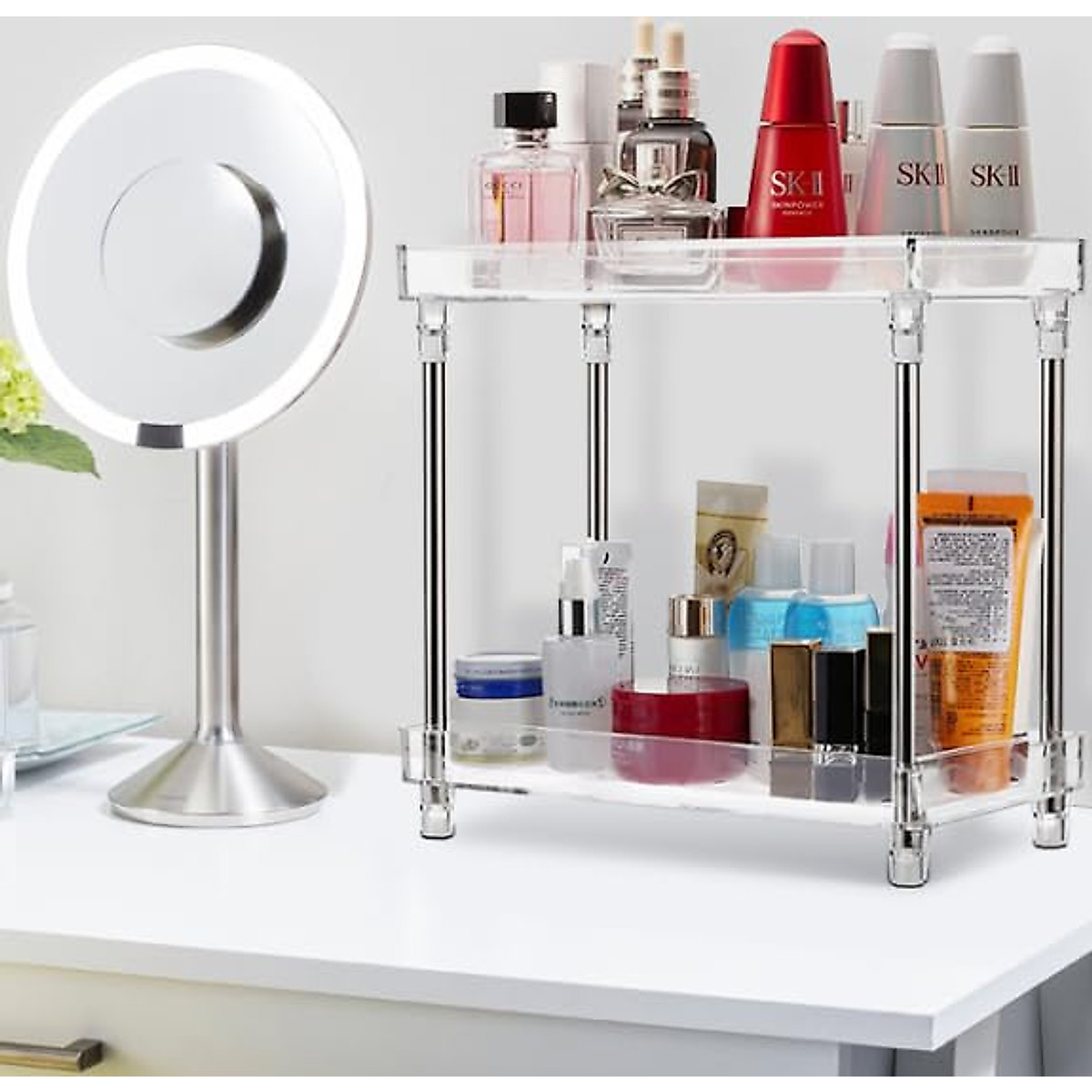 KSDSOAM Bathroom Organizer Countertop Bathroom Storage 2 Tier Acrylic Bathroom Makeup Organizer countertop for Skincare Cosmetics, Bathroom, Kitchen