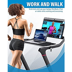 New Tread Laptop Tray, Treadmill Desk Tray, Upgrade 36" Treadmill Laptop Holder, Ergonomic Treadmill Laptop Desk with Protective Guard & Tablet Holder for Phone, Exercise Workstation, Easy Mount Tray