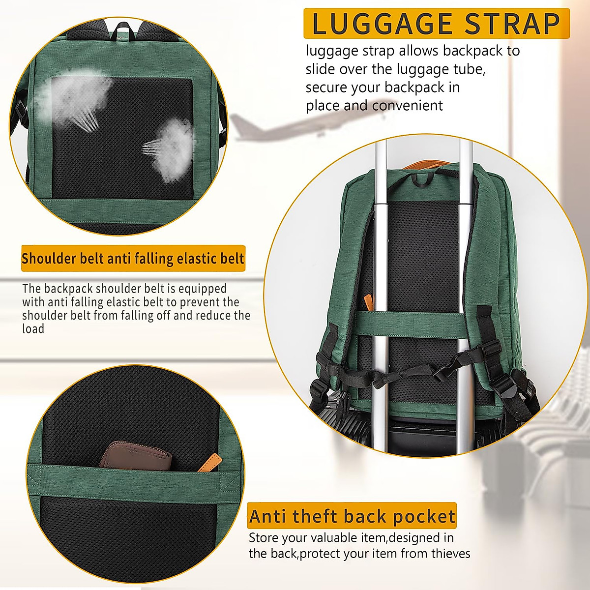 NOBLEMAN Backpack for women and man,15.6 Inch everyday Laptop Backpack, Daypack, with USB travel daypack (Dark Green)