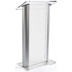 Displays2go Acrylic Podium with Frosted Panel, Modern Church Lectern, Rubber Feet - Clear with Silver (LECTALACF)