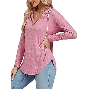 LYANER Women's Casual V Neck Long Sleeve Drawstring Pullover Hoodies Sweatshirt Pink Medium