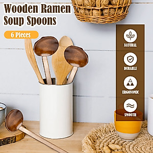 ORYOUGO 6 Pieces Handcrafted Wooden Ramen Soup Spoon with Long Handle Home Tableware Kitchen Utensils, 8.6in