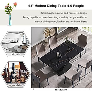 Rectangle Kitchen & Dining Table, Modern Dining Table, X-Shape Pedestal Table with Durable Sintered Stone Top for Home/Office/Conference/Apartment, 63" x 35.43", Black Tabletop Black Base