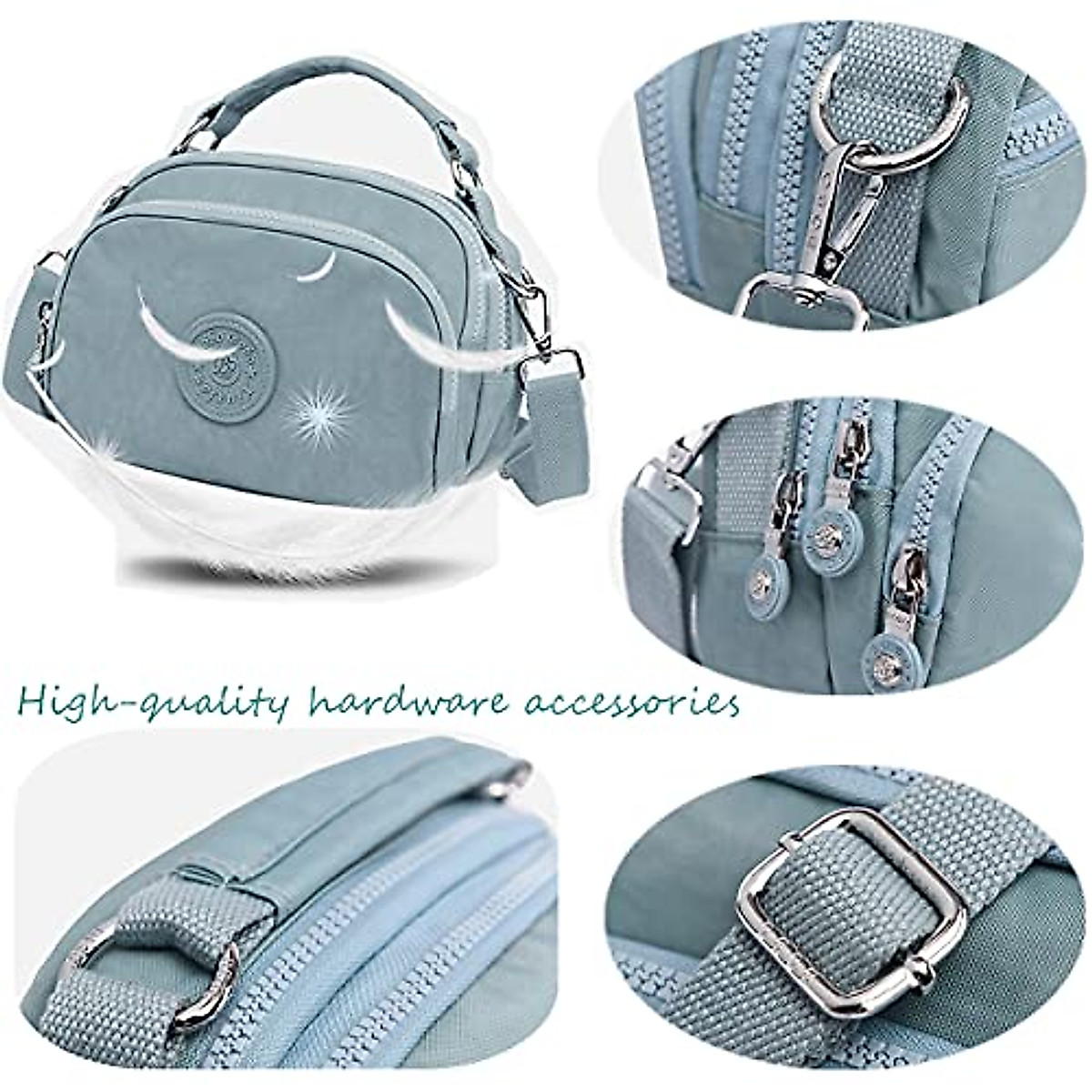 OPXTO-BoBo Lightweight Small Solid Color Crossbody shoulder bag, Nylon Multi-Pocket Cell Phone Purses Wallet for Women. (Classic black)