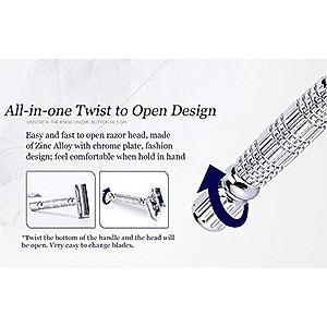 BAILI Butterfly Open TTO Double Edge Metal Safety Razor Wet Shaving Kit for Men Women with Platinum Blade and Mirrored Travel Case BD179