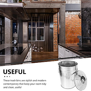PRETYZOOM Stainless Steel Trash Cans with Lids: Round Outdoor Garbage Can Farmhouse Retro Metal Waste Bin Dog Poop Trash Can for Garden Yard Bedroom Bathroom