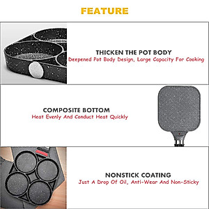 Pancake Pan, Japanese Obanyaki Pan Nonstick Aluminum Pan, Egg Frying Pan with 4 Holes, for Fried Egg, Burger, Breakfast Pancake Making, with Anti-Scald Handle(A)