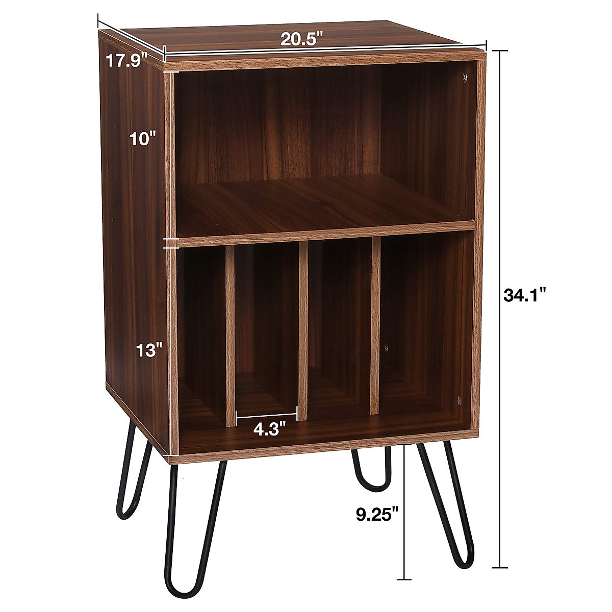 Record Player Stand with Record Storage Vinyl Record Storage Table with Metal Hairpin Legs Turntable Stand Holds Up to 100 Albums for Living Room Bedroom Brown