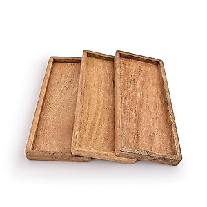 Samhita Mango Wood Serving Platter with Raised Edge -Set of 3 for Display Fruit Snacks Appetizer Sushi Food Decorative (12" x 5" x 0.75")
