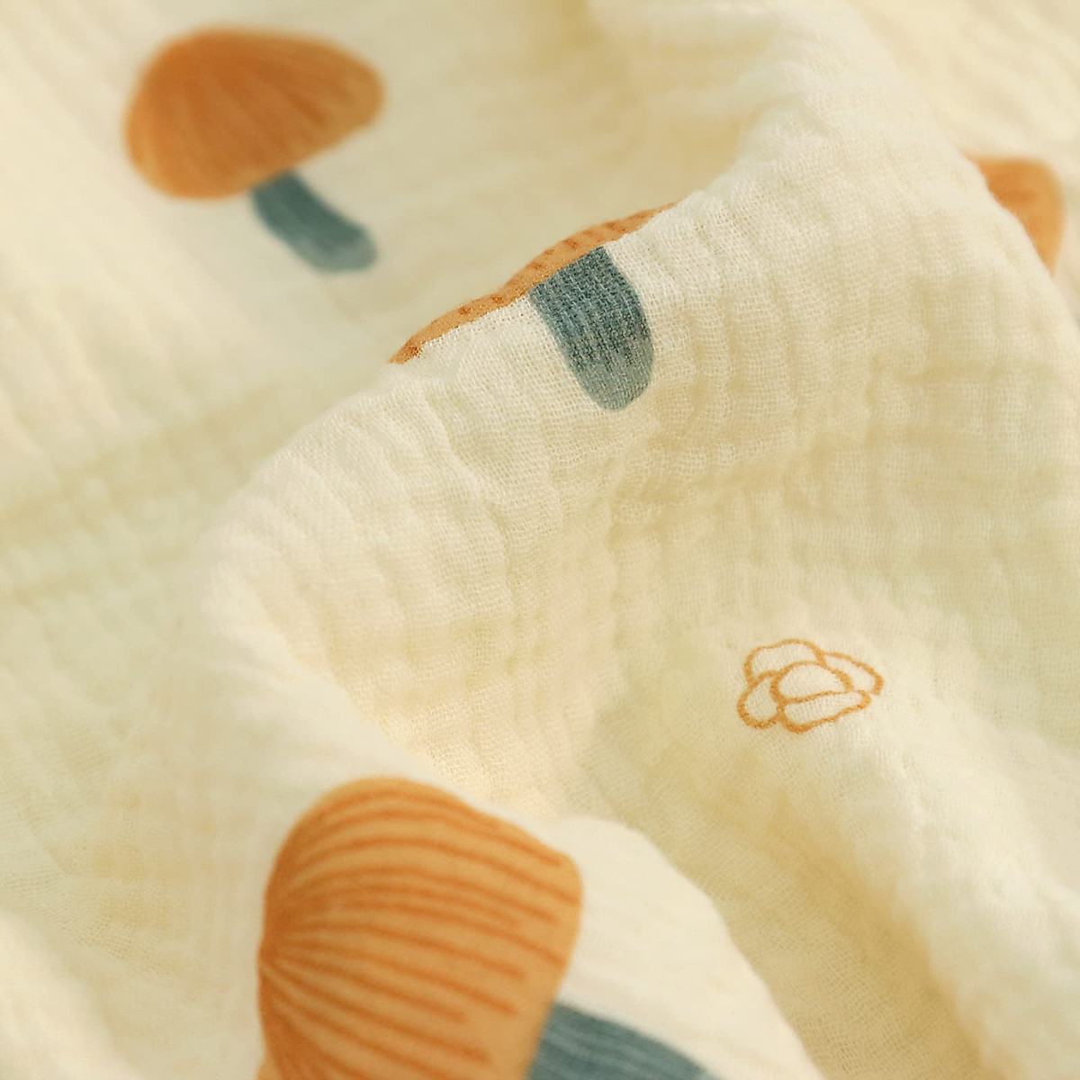 Baby Blanket for Unisex Boys Girls Toddler, Soft Minky with Double Layer Dotted Backing and Muslin Cotton Front, 39X43 in (Mushroom) Nursery Bed Throw Quilt