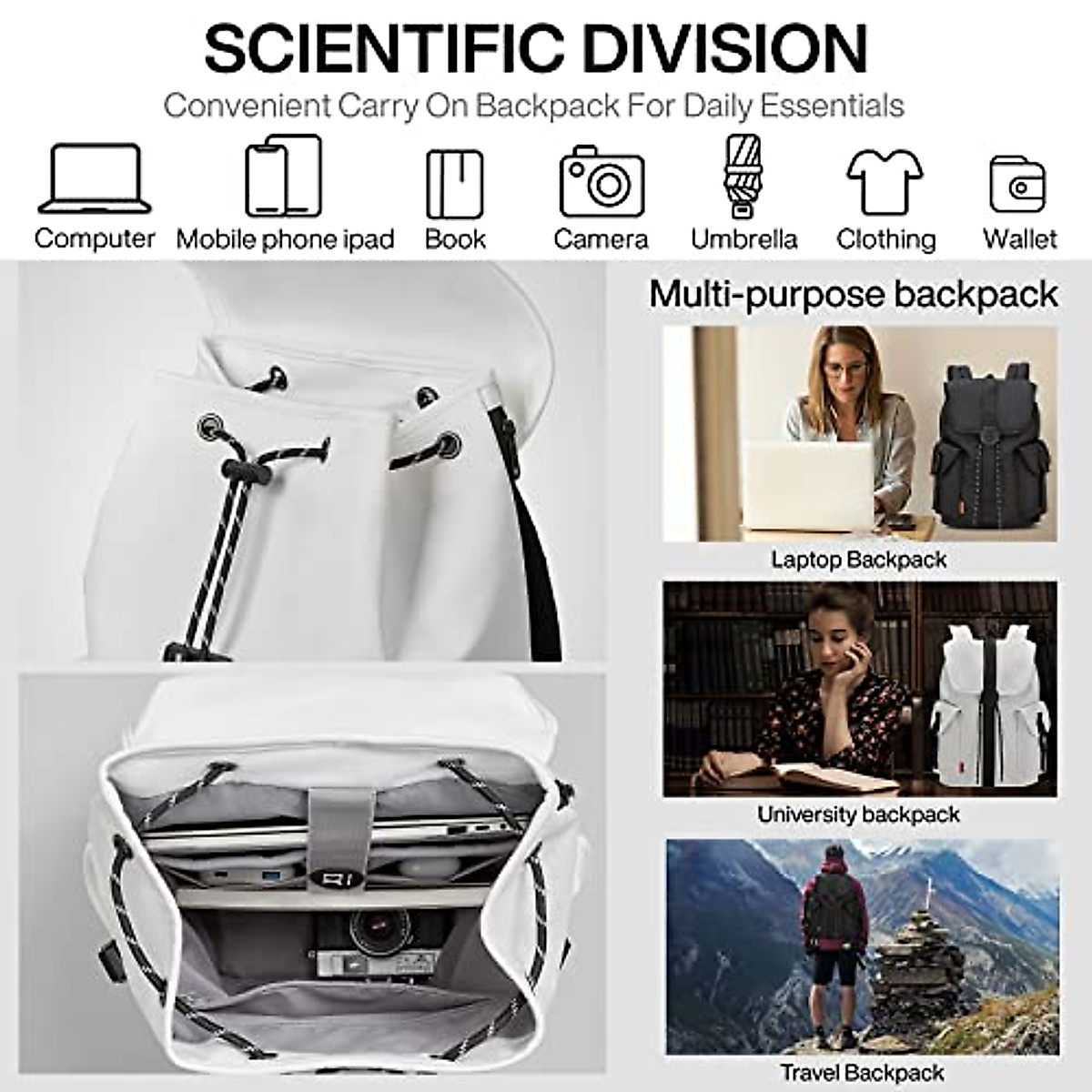 Mixi Travel Laptop Backpack for Women & Men Carry On Backpack fits 16'' Laptop, Waterproof Lightweight Casual Hiking Weekender Bags Rucksack,17 Inch, Interstellar White