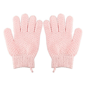 1Pair Bath Gloves for Shower Body Shower Scrubber with Hanging Loop Skin Deep Cleaning Bath Gloves Bathing Accessories (Pink)