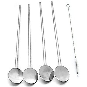 4 Spoon Straws Stirrer Stainless Steel 4 Pack + Cleaning Brush Drinking Straws Metal Reuseable Drinking Mixing Cocktail Eco Friendly Green