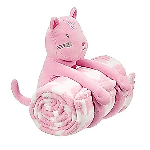 Amazon Basics Kids Pink Kitties Patterned Throw Blanket with Stuffed Animal Cat