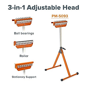 BORA Portamate PM-5093 Tri Function Pedestal Roller 11.25" Polished Steel Roller, Ball Bearing Multi-Directional Rollers