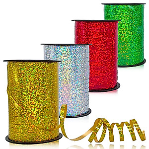 4Pack Curling Ribbon for Gift Wrapping,600Yard Metallic Curling Ribbon Balloon Ribbon Gift Wrap Ribbon Balloon String Christmas Ribbon for Crafts, Florist, Valentine's Day, Party Decoration