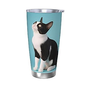 EKPRAVDKTF Cat 20oz Insulated Stainless Steel Tumbler With Lids And Straws, Double Wall Vacuum Travel Coffee Mug, Thermal Cup For Cold & Hot Drinks, Reusable Metal Straw & Brush