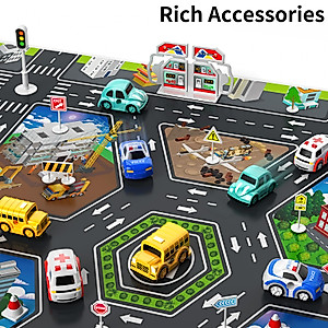 TEMI Kids Airplane Toys Race Tracks Car Toys for 3 4 5 6 7 Boys - Transport Airplane Adventures Car Toys for Toddler Age 2-6 with 8 City Cars, Garage Parking Lot Playmat, Birthday Gifts for Girls