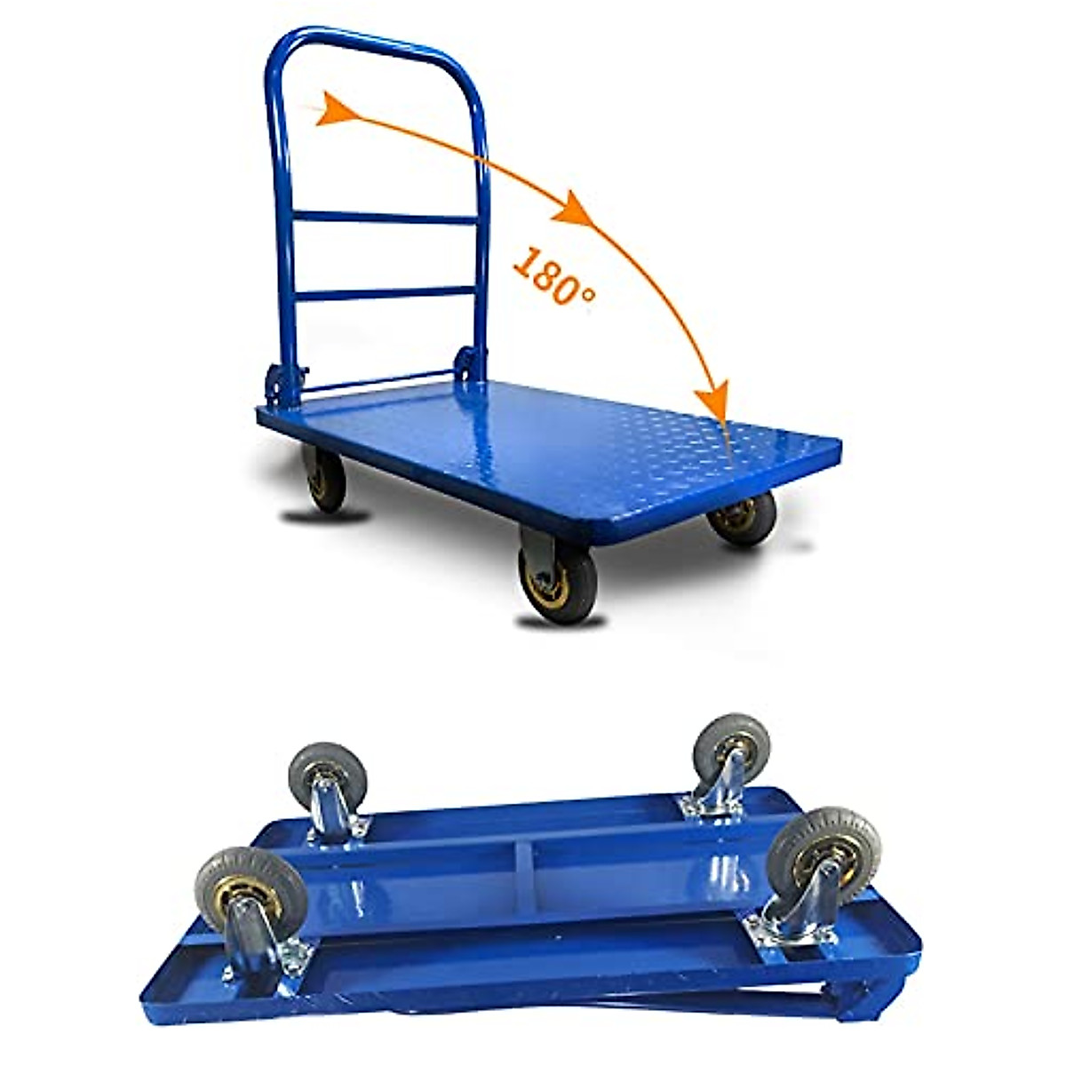 Generic Hand Trucks Push Cart Steel Board Platform Truck Made All of Metal with Flexible Swivel Wheels Foldable Handle for Factory Warehouse High Load Push Cart (Size : 220lb(70 * 45))