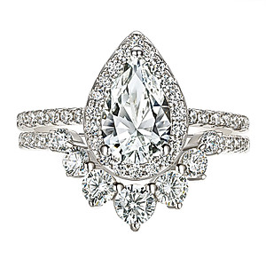 Wuziwen 2CT Vintage Engagement Rings Wedding Ring Set for Women Halo Bridal Ring Sets 925 Sterling Silver CZ (Pear Halo Silver, 6.5)