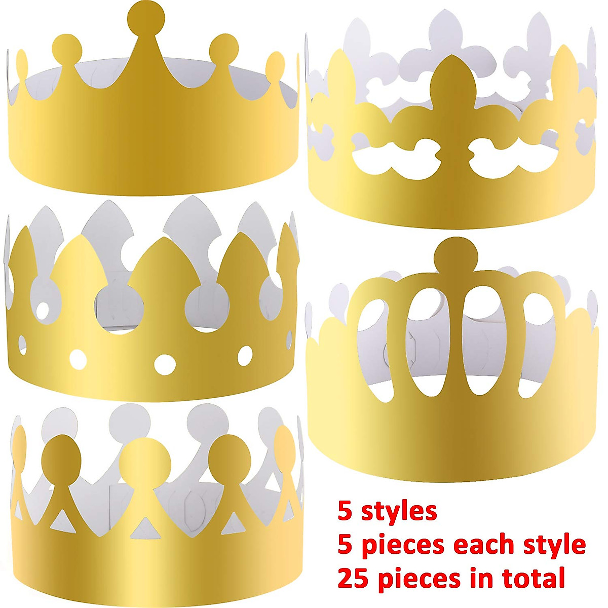 SIQUK Gold Paper Crowns, 25 Pieces Party King Crown Paper Hats for Party, Bridal Shower, Wedding, Graduation, Birthday, 59-61cm, Gold