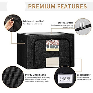 3 Pack Clothes Storage Organizer Bins Containers -Stackable Metal Frame Storage Bins Foldable Oxford Cloth Box for Clothing Storage with Clear Window & Reinforced Handles